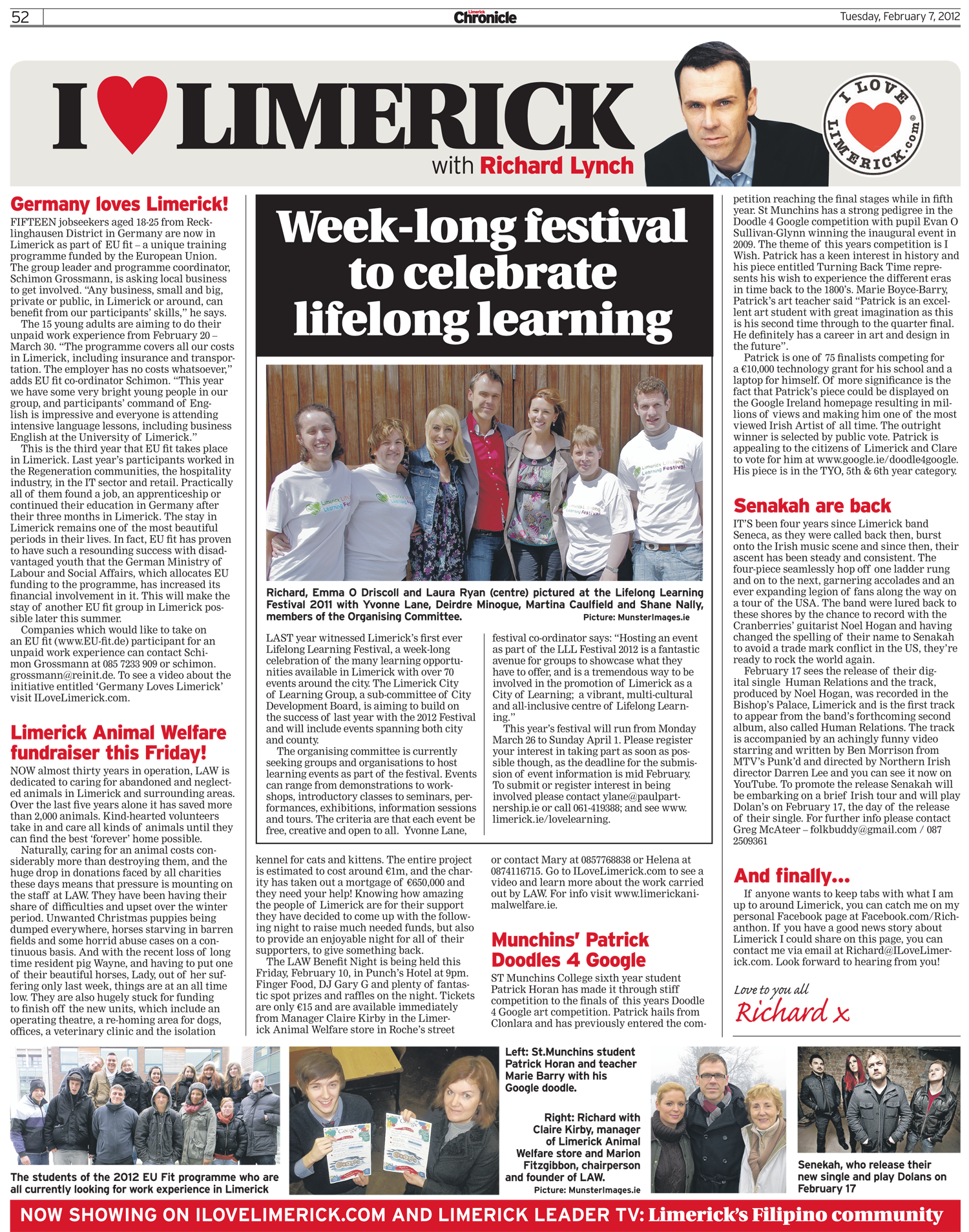 Limerick Chronicle Column 7 February 2012 – I Love Limerick