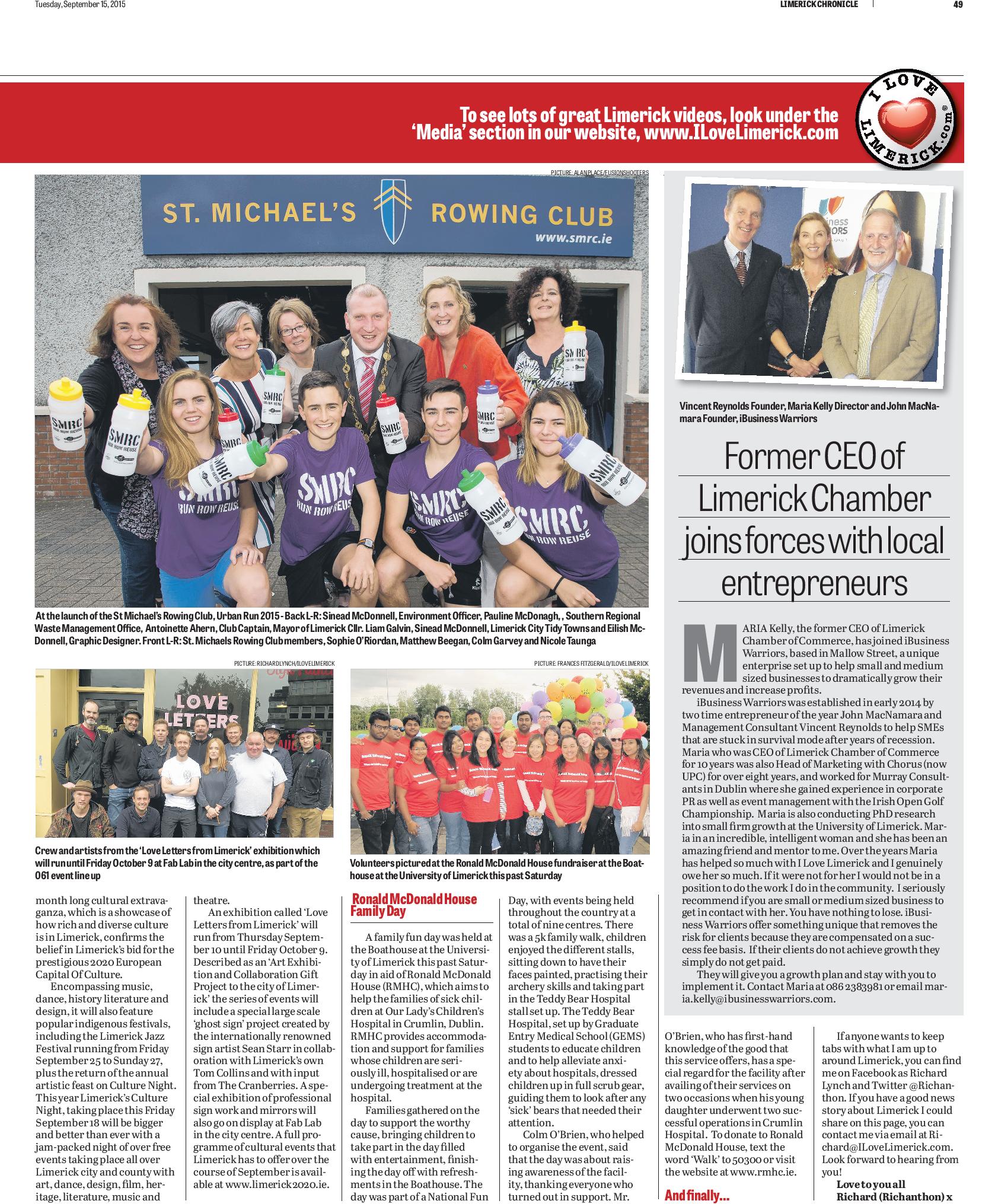 Limerick Chronicle Column 15 September 2015