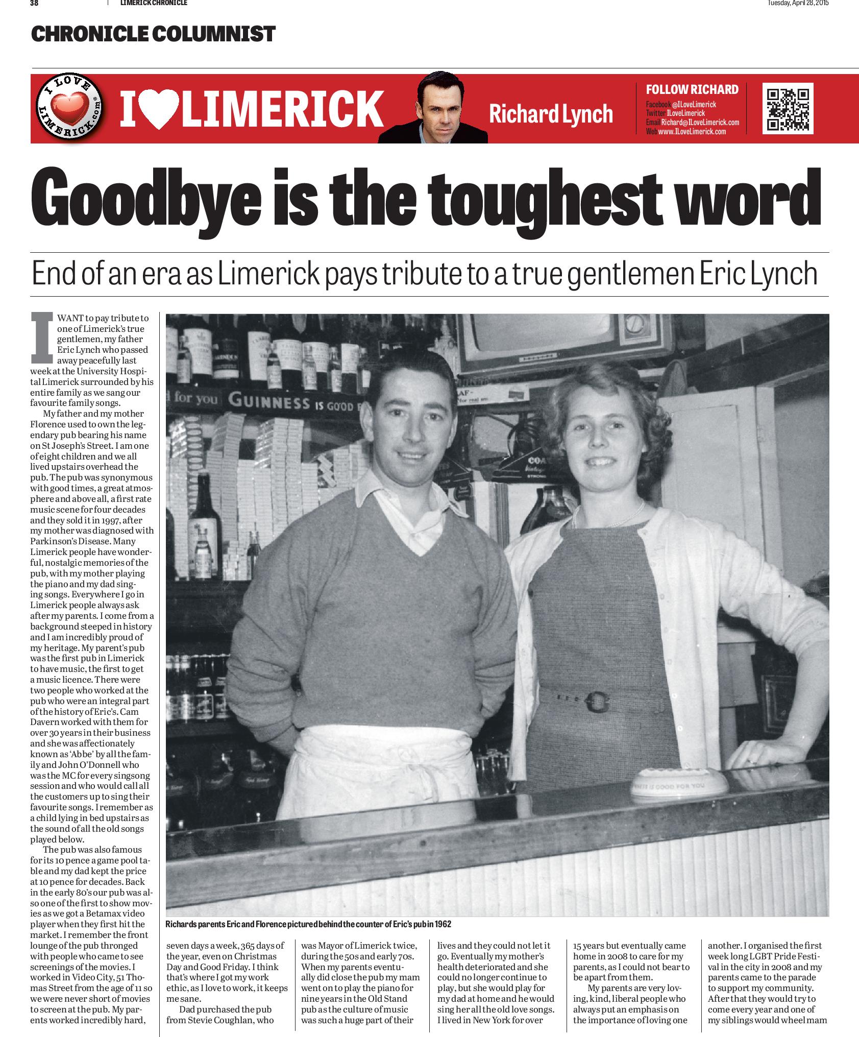 Limerick Chronicle Column 28 April 2015